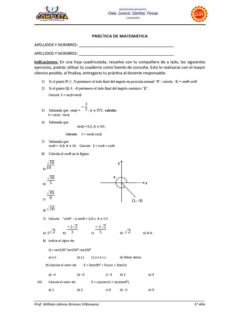 Práctica de Matemática-Angulos en Cualquier Magnitud | PDF | Matemáticas