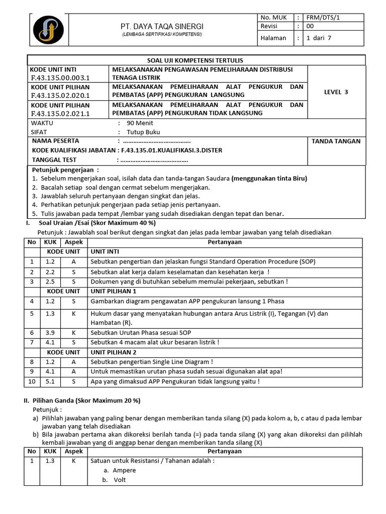 Soal Uji Kompetensi Level 3 APP | PDF
