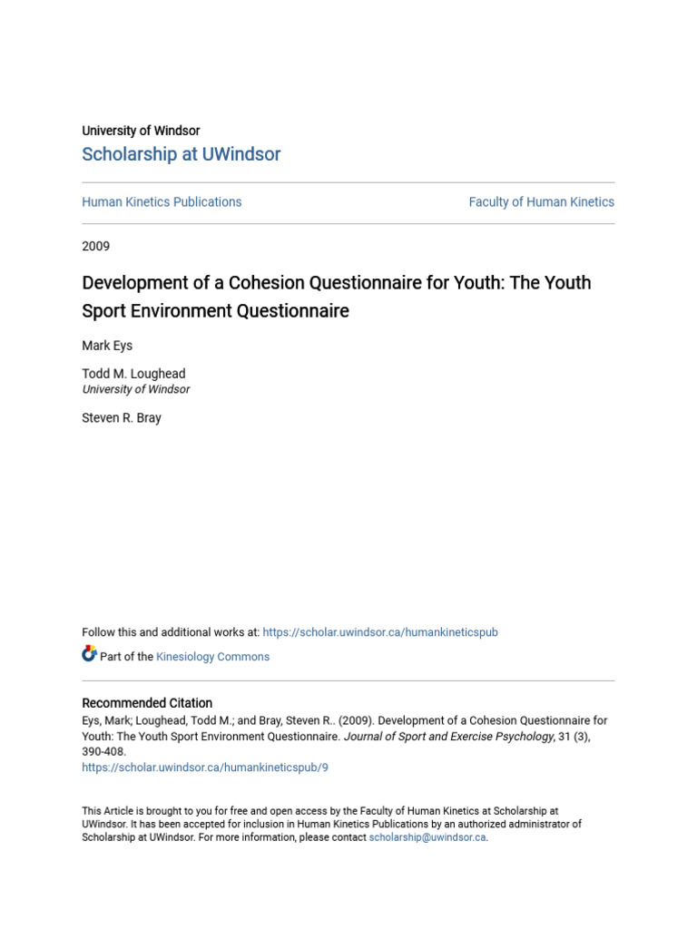 Development of a Cohesion Questionnaire for Youth_ The Youth Spor | PDF ...