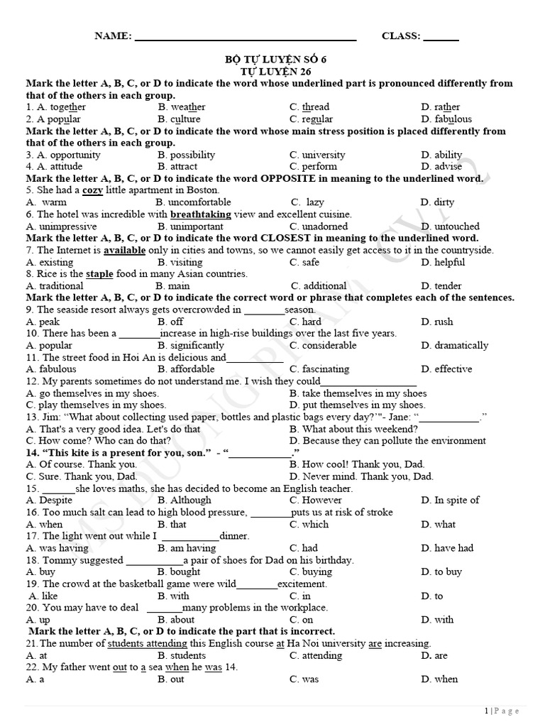 BỘ TỰ LUYỆN SỐ 6 2627282930 | PDF