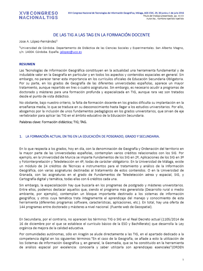 DE LAS TIG A LAS TAG EN LA FORMACIÓN DOCENTE | PDF | Sistema de ...