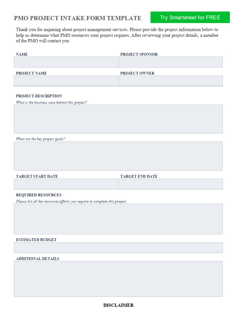 PMO Project Intake Form Template | PDF