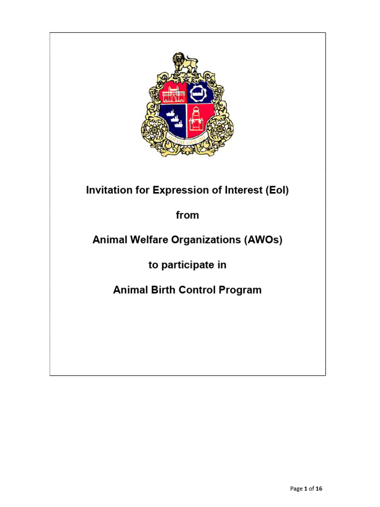 Invitation For Expression of Interest (Eoi) From Animal Welfare ...