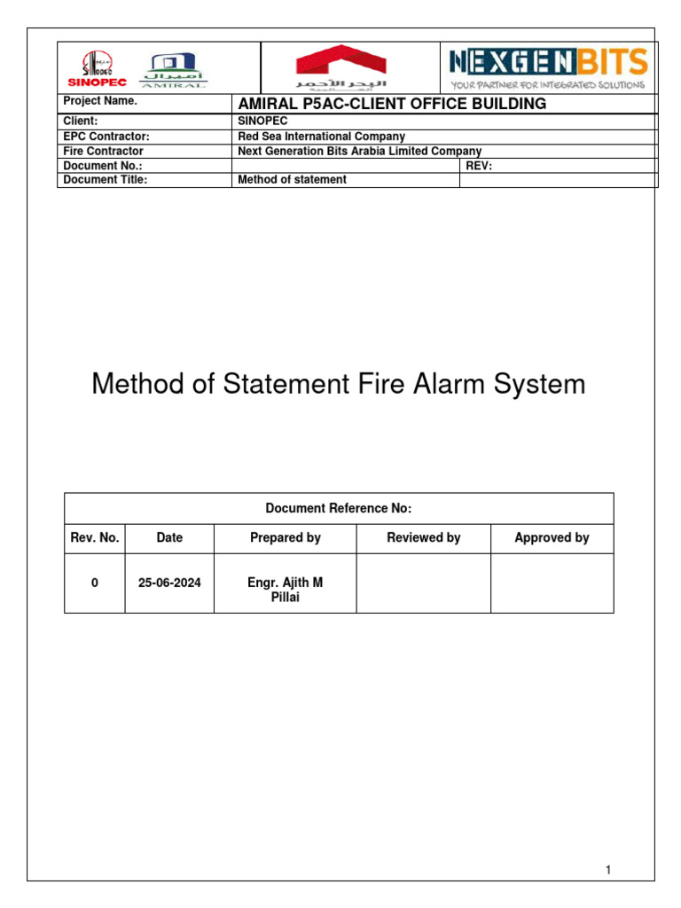 Method Of Statement Fire Alarm System Pdf Electrical Wiring
