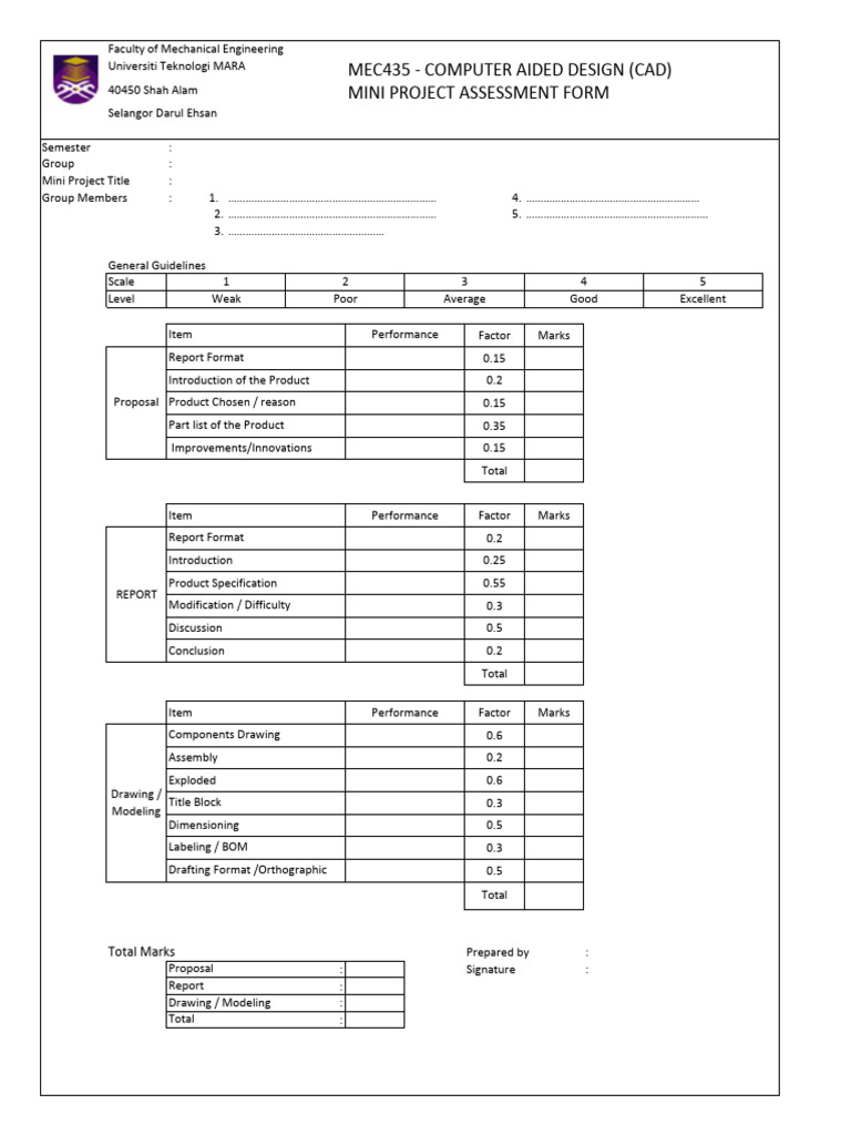 CAD Mini Project Assessment Form | PDF | Computer Aided Design | Engineering