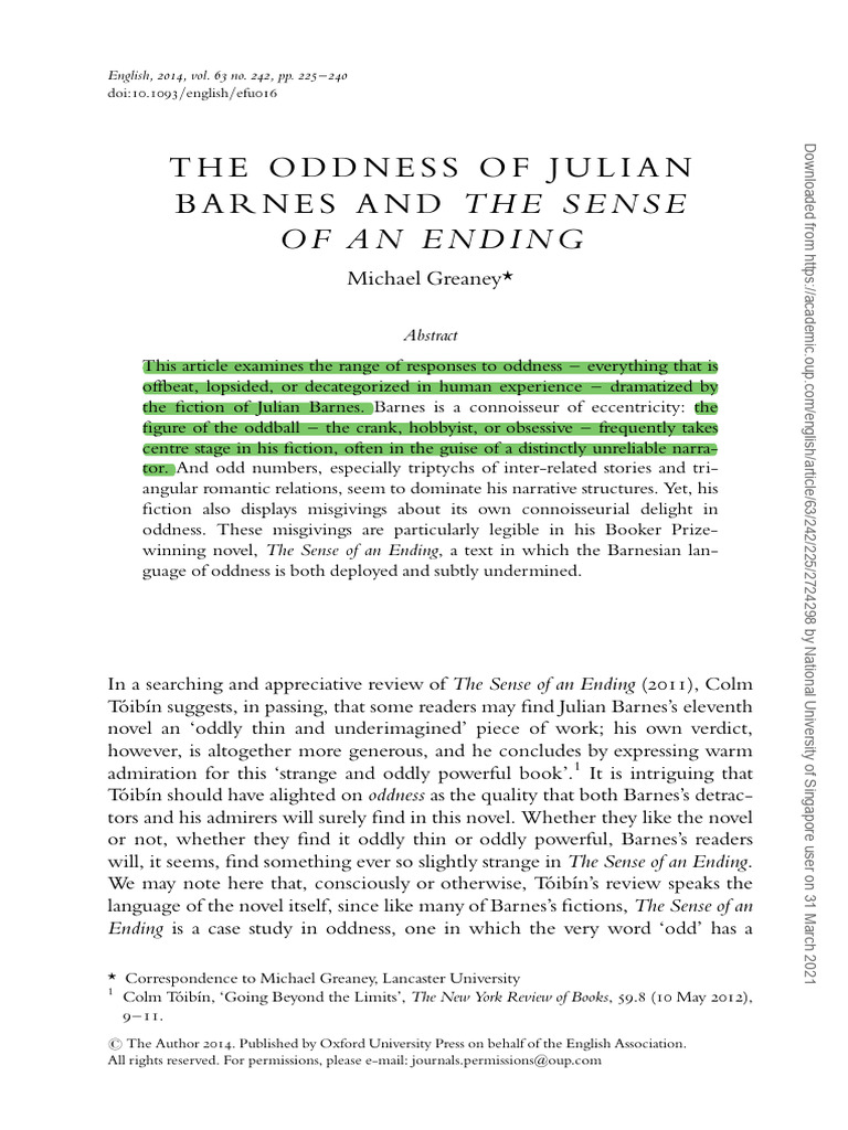 Julian Barnes: Oddness & Narrative Triangles | PDF