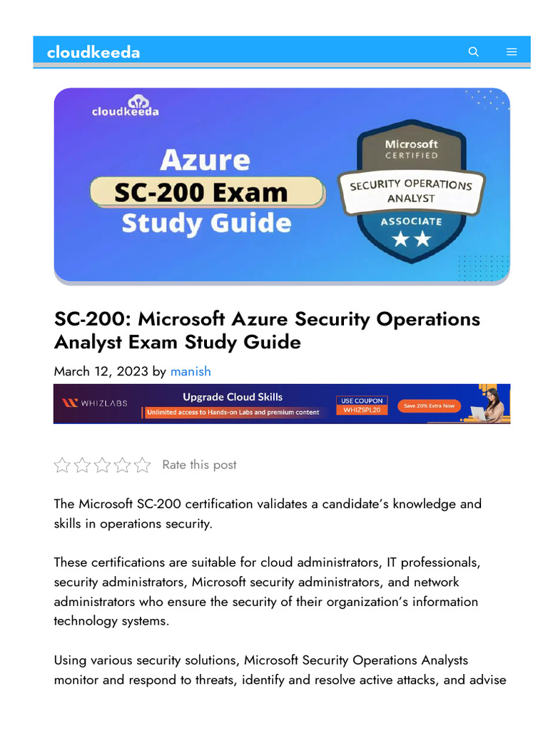 SC 200 Microsoft Azure Security Operations Analyst Exam Study Guide PDF ...