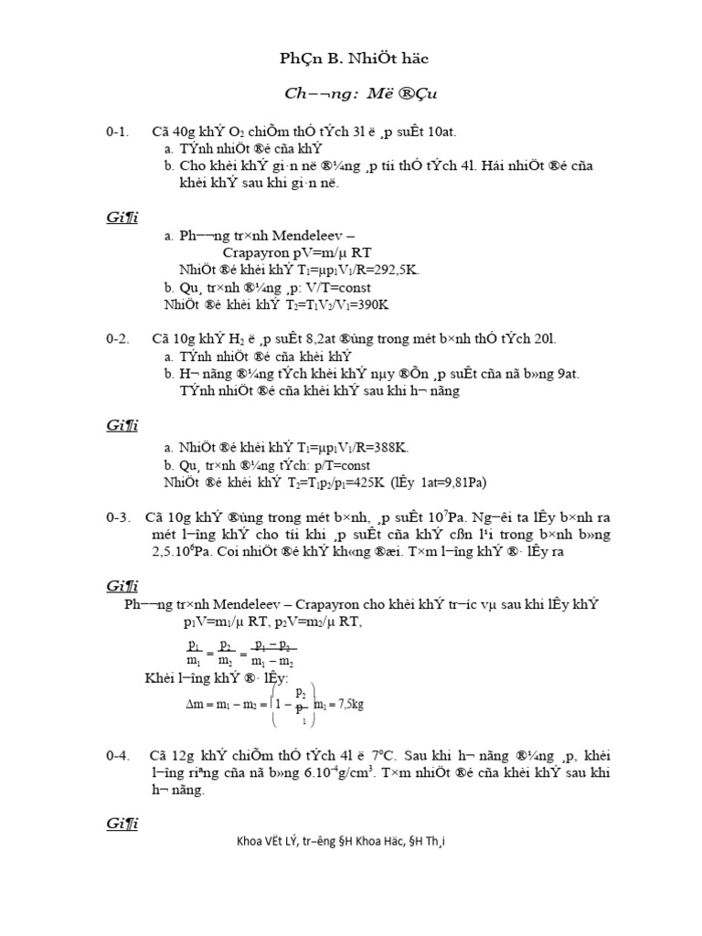 Giải bài tập VLDC1 (Nhiệt học) | PDF
