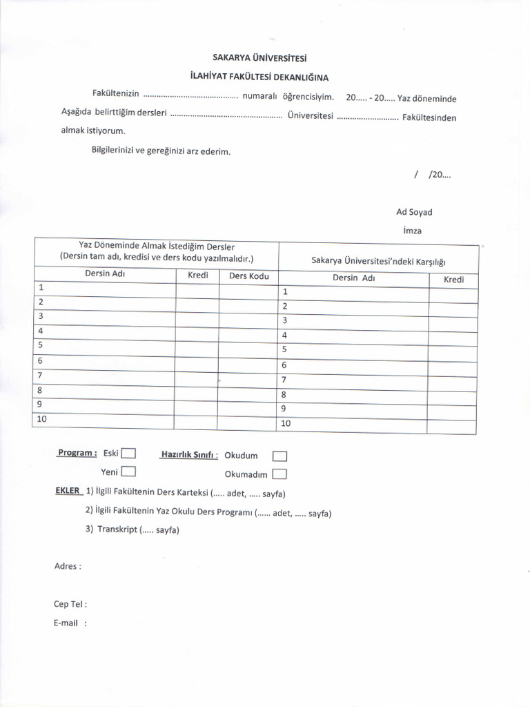 Yaz Okulu Ders Alma Dilekce | PDF