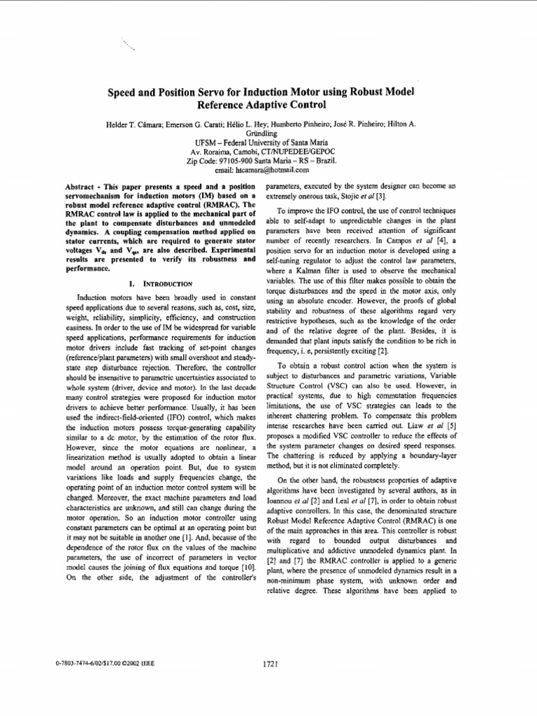 Speed And Position Servo For Induction Motor Using Robust Model Reference Adaptative Control