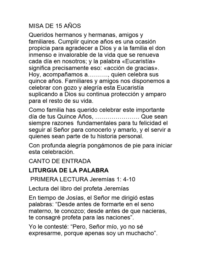 Misa de Acción de Gracias 15 Años | PDF | María, madre de Jesús ...