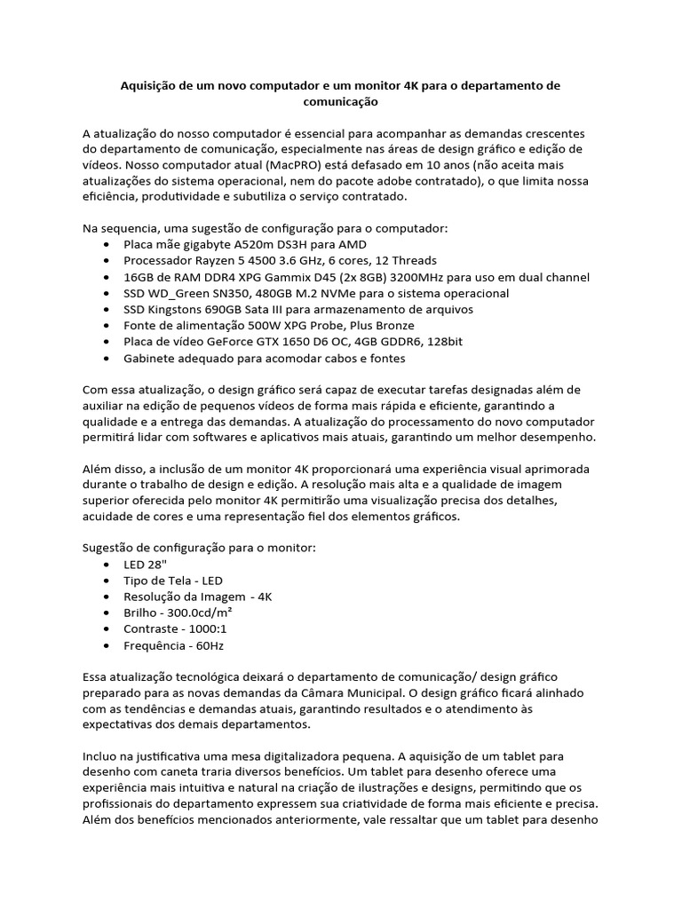Atualização de Equipamentos para Design Gráfico | PDF | Informática ...