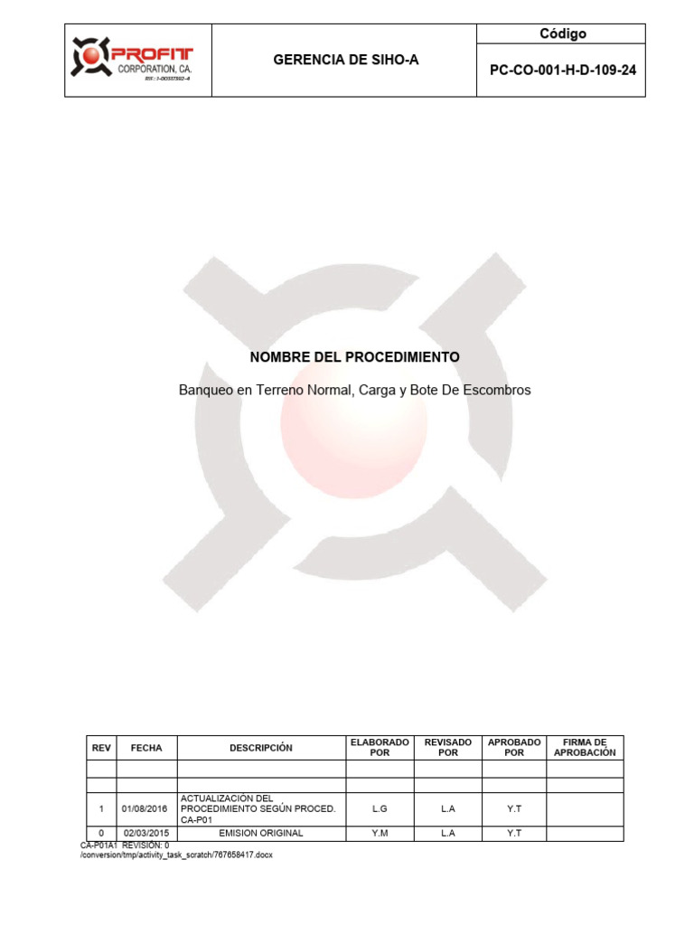 PC-CO-001-H-D-109-24 Banqueo de Terreno | PDF | Higiene Ocupacional ...
