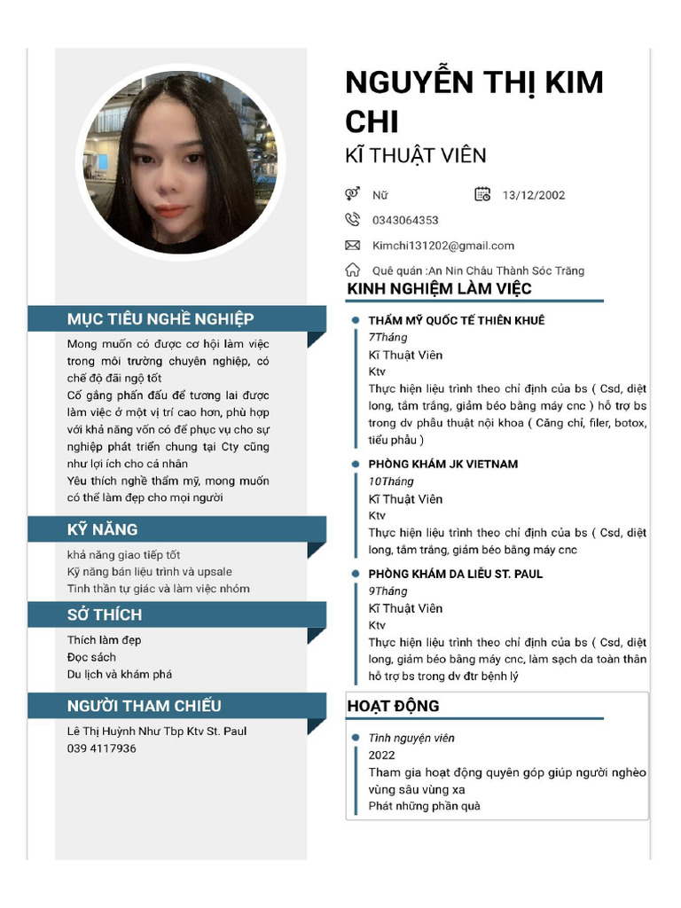 CV - Nguyễn Thị Kim Chi - KTV TZM SG | PDF