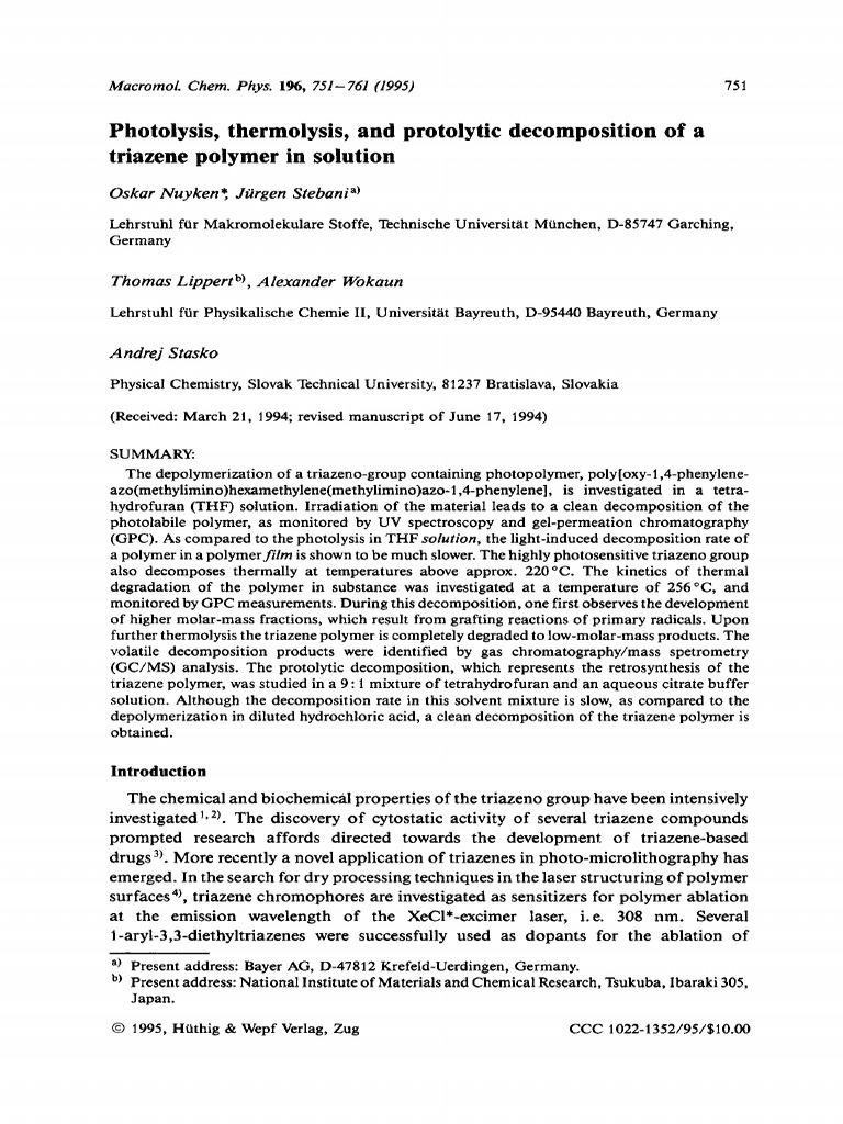 Photolysis, Thermolysis, and Protolytic Decomposition of A Triazene ...