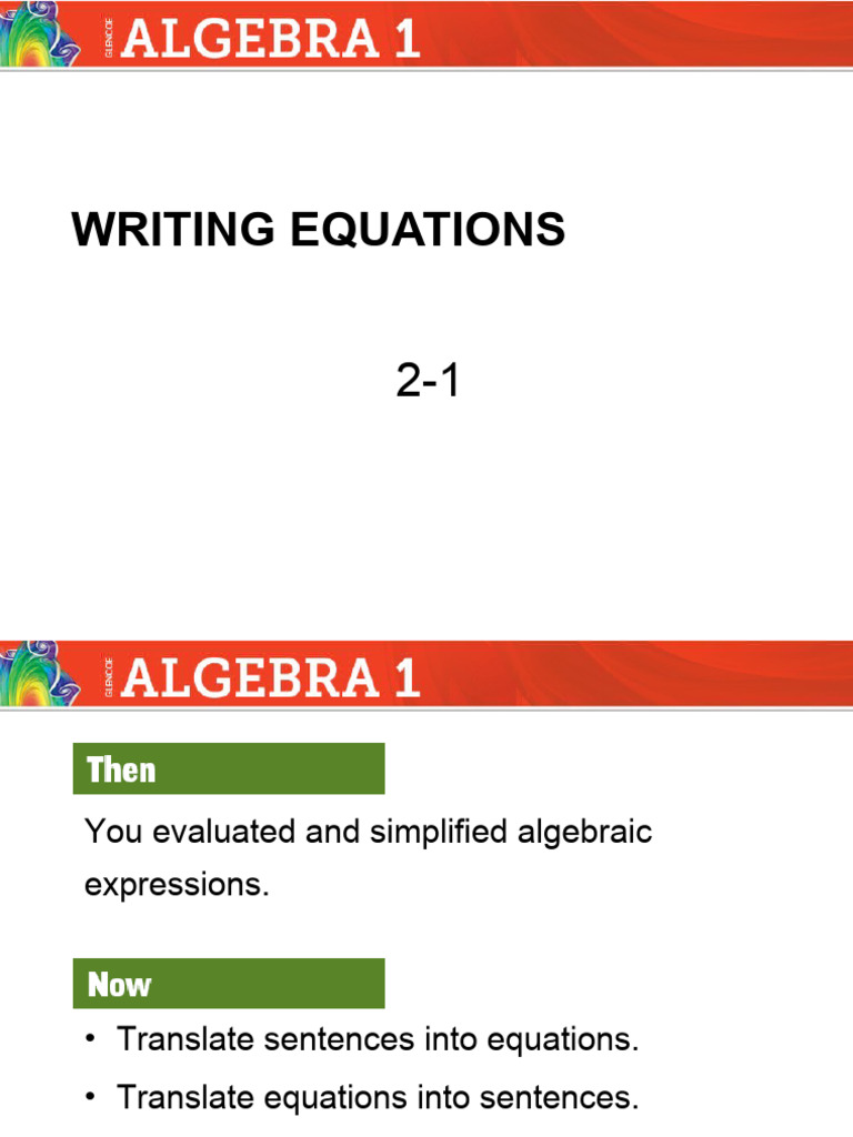 2-1 Writing Equations | PDF | Equations | Numbers