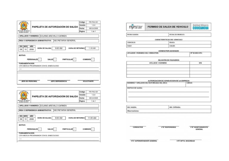Papeletas de Salida | PDF
