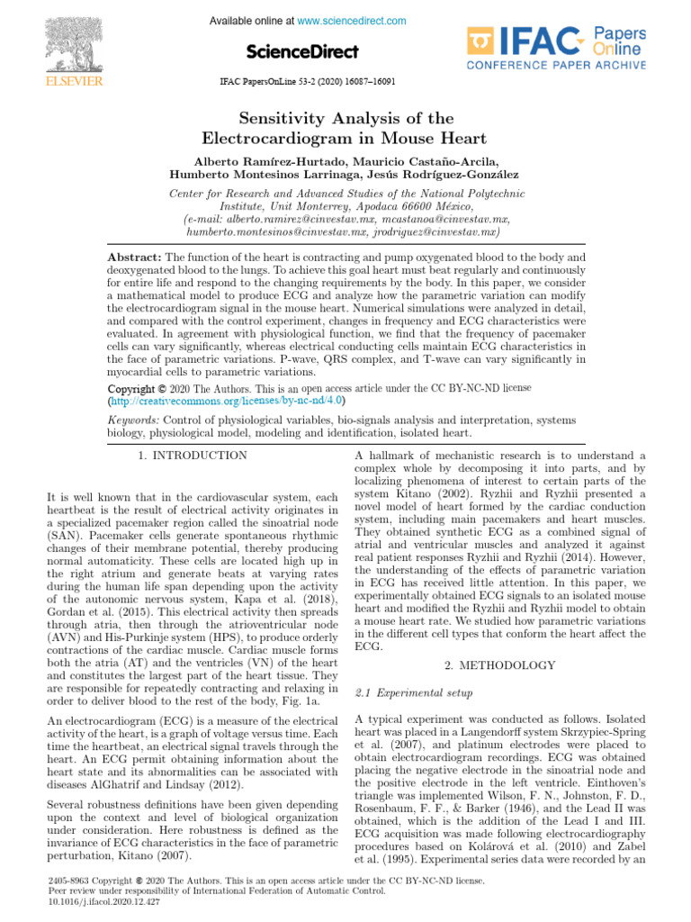 Ramirez-Hurtado2020 - Sensitivity Analysis of The Electrocardiogram in Mouse Heart | PDF | Heart ...