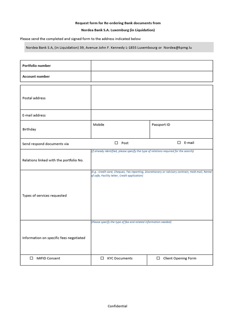 Nordea - Luxemburg Request Form | PDF | Banks | Securities (Finance)