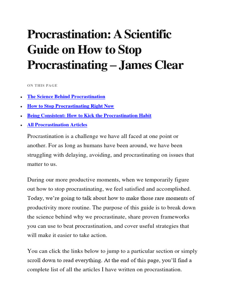 A Scientific Guide On How To Stop Procrastinating - James Clear | PDF | Procrastination ...