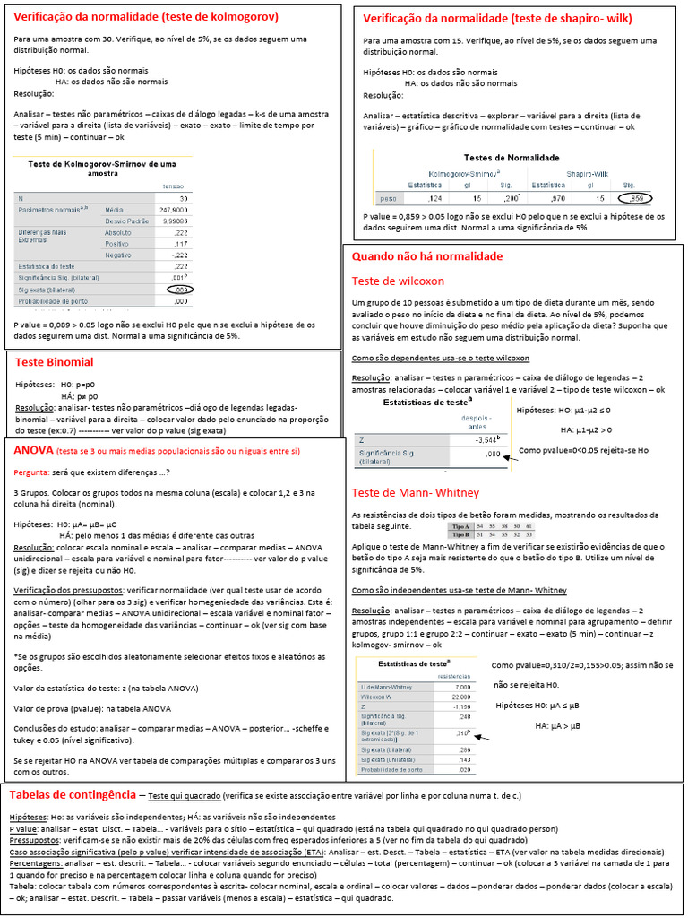 Testes Estatísticos para Normalidade e Comparação | PDF | Distribuição ...