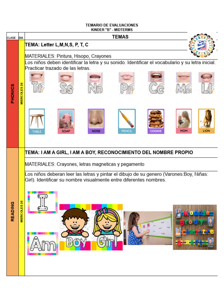 TEMARIOS DE EXAMENES 2 Trimestre - KINDER B | PDF