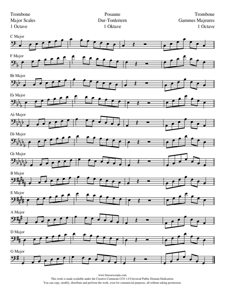 Major Scales - Trombone - Lexcerpts | PDF | Creative Commons License ...