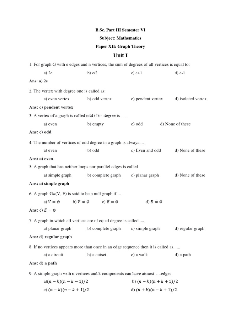 Question Bank For Graph Theory Final 1 | PDF | Vertex (Graph Theory ...