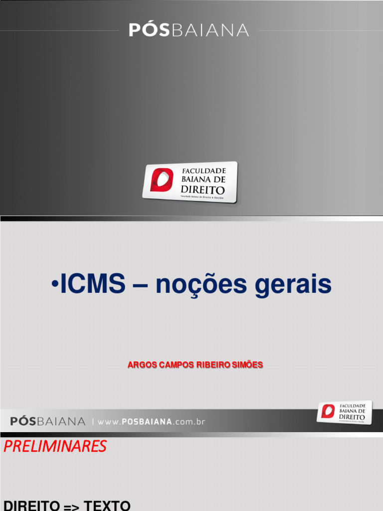2021 ICMS BA Aspectos Gerais ALUNOS | Download grátis PDF | Impostos