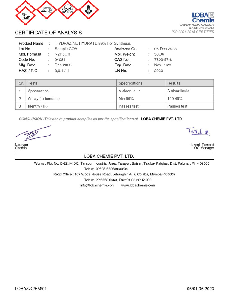 Coa 04081 Sample | PDF