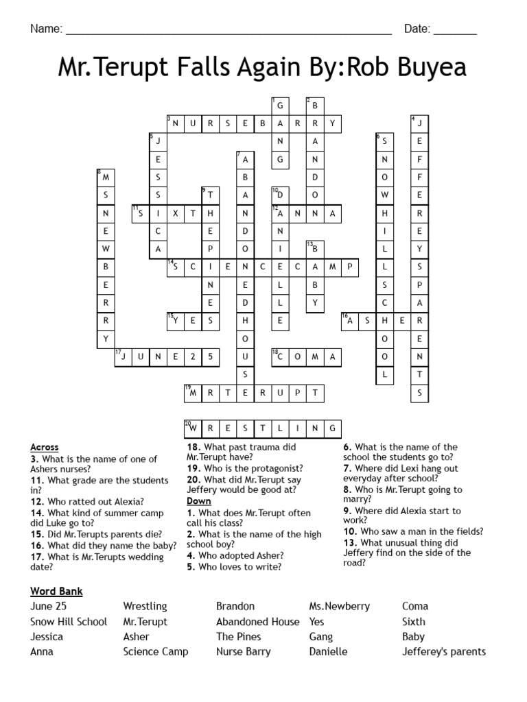 MrTerupt Falls Again ByRob Buyea Answer Key | PDF