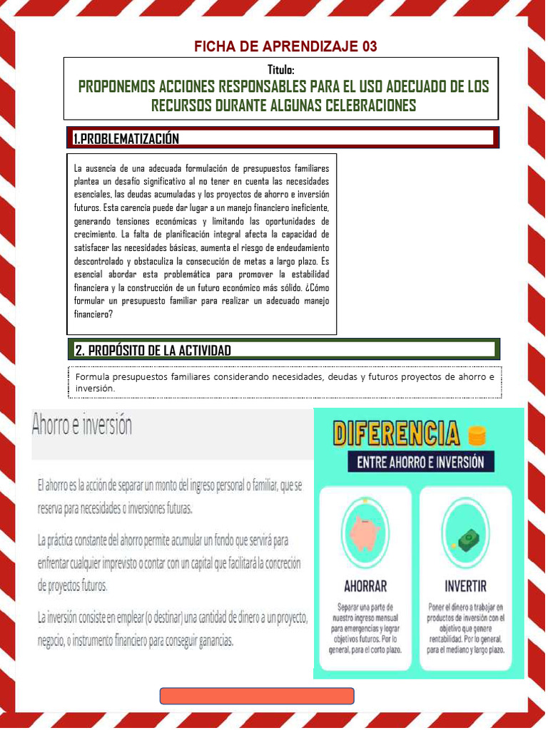 3 Ficha de Aprendizaje CCSS 4° Grado | PDF | Presupuesto | Planificación