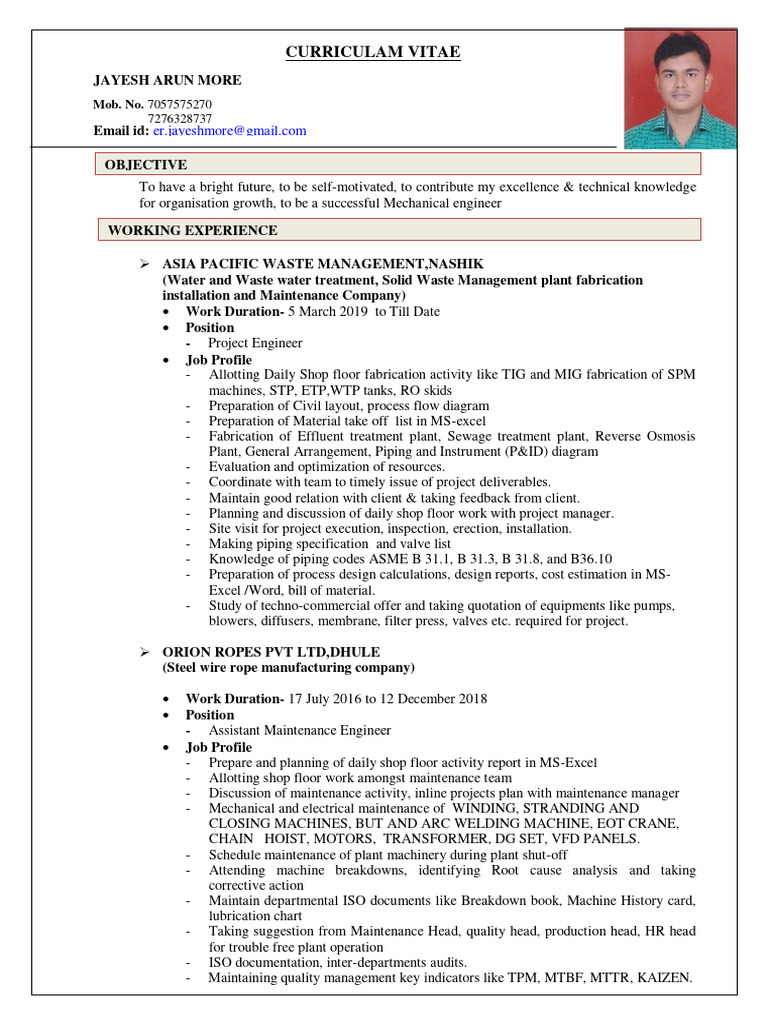 Jayesh More CV | PDF | Sewage Treatment | Engineering