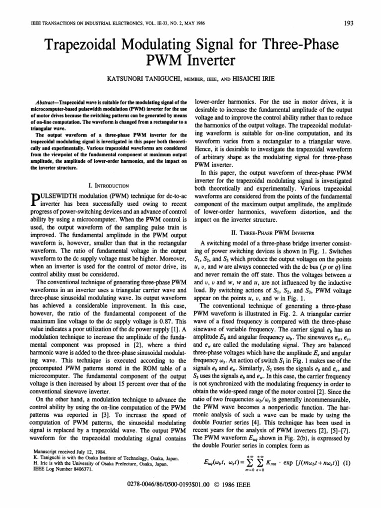 (Paper) Trapezoidal Modulating Signal For Three-Phase | PDF | Power ...