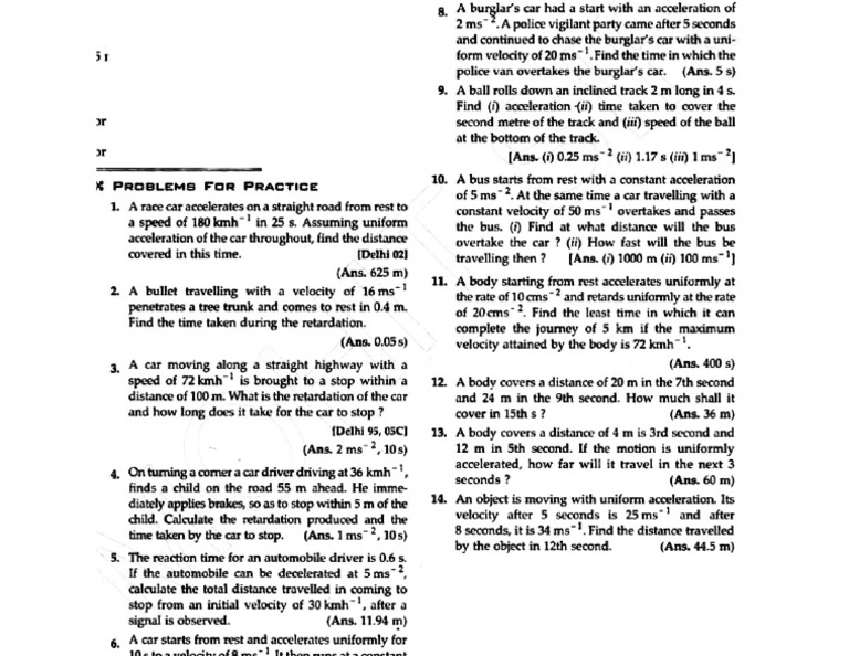 Kinematic Question Class 11 | PDF