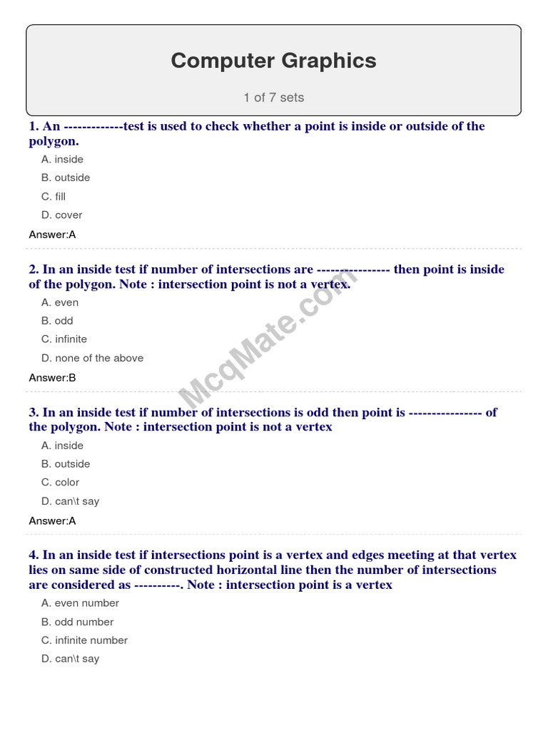 Computer-graphics [Set 1] | PDF | Convex Set | Vertex (Geometry)