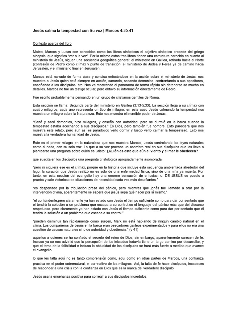 Bosquejo Marcos 4 35-41 | PDF | Jesús | Evangelio de Marcos