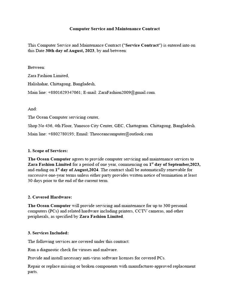 Computer Service Maintenance Agreement | PDF | Computer Hardware ...