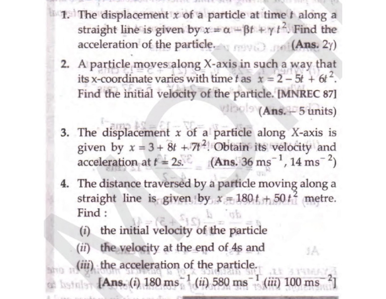 Acceleration Question Class 11 | PDF