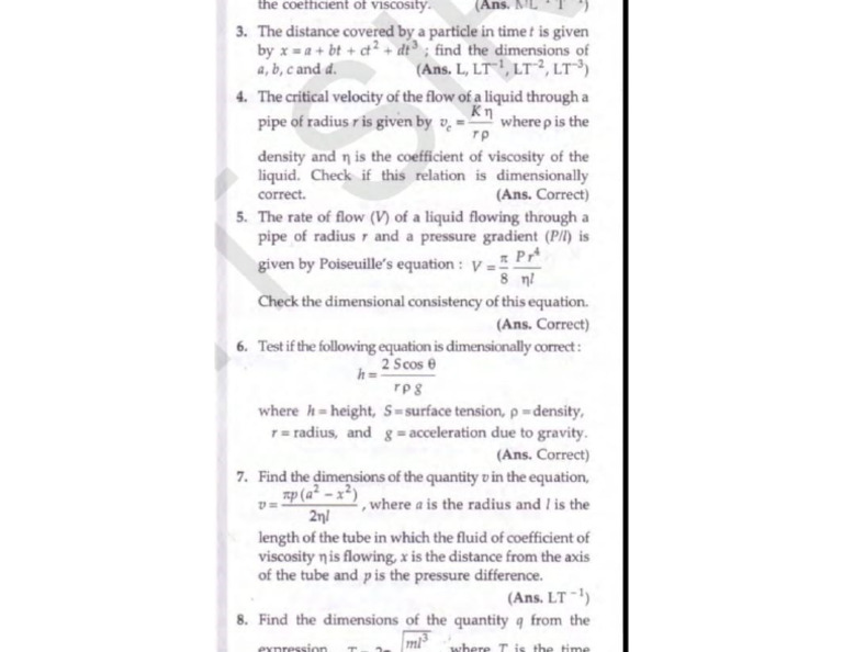 Dimensional Consistency Class 11 | PDF