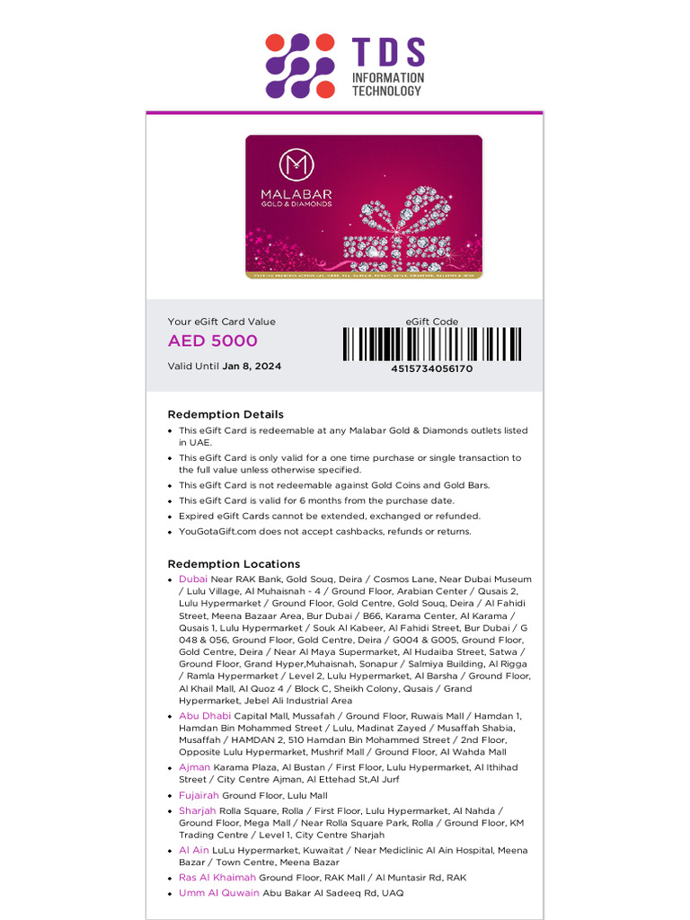 Redemption Details: Your Egift Card Value Egift Code | PDF