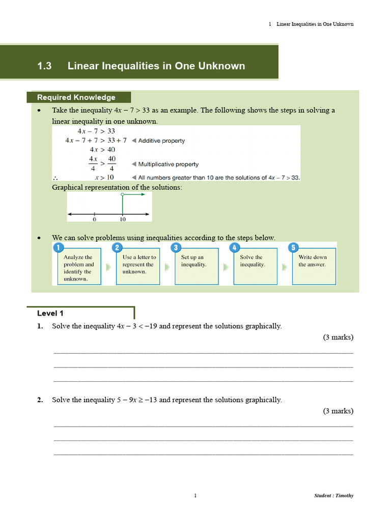 1.3 Linear Inequalities in One Unknown | PDF | Mathematics