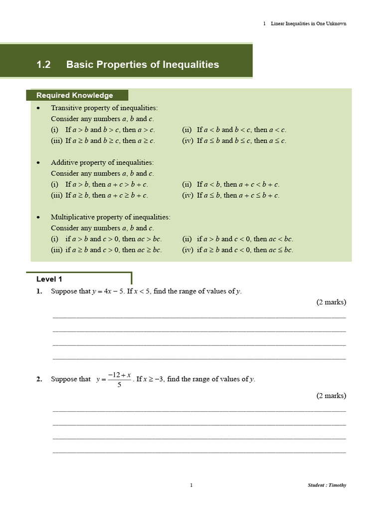 1.1 Basic Properties of Inequalities | PDF