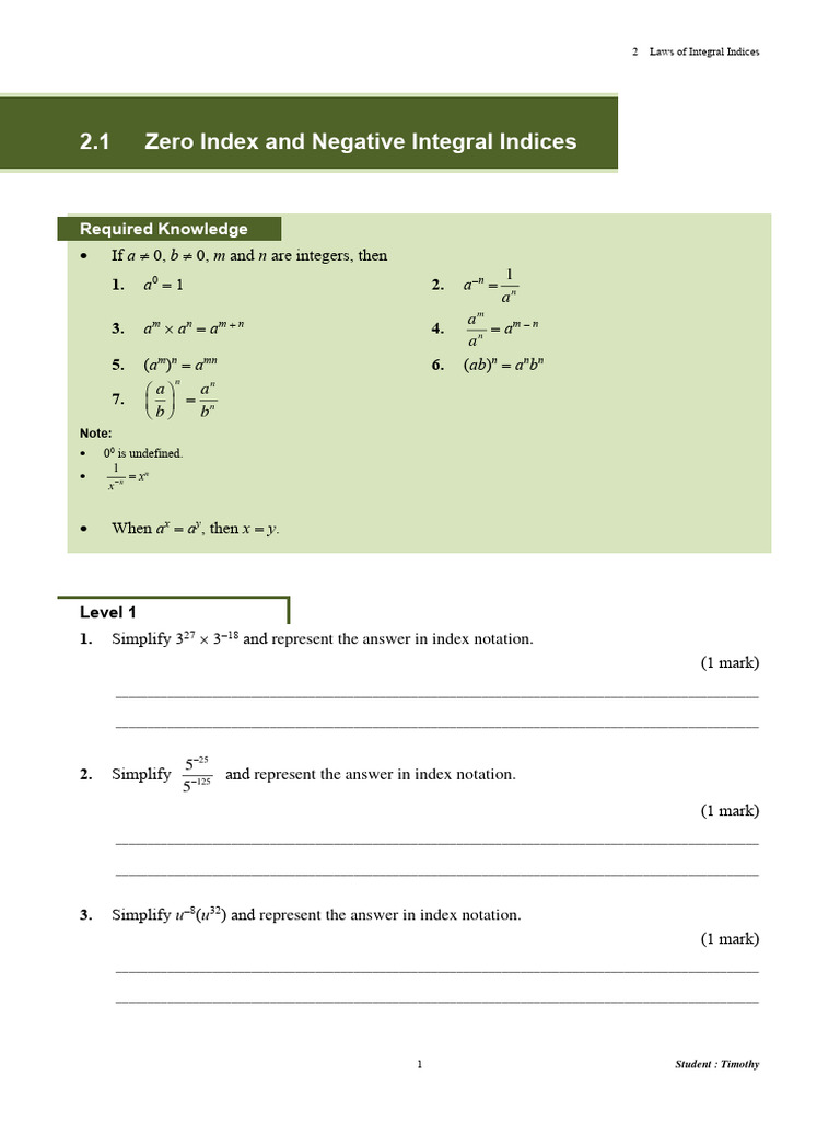 Simplifying Integral Indices Guide | PDF | Ring Theory | Arithmetic
