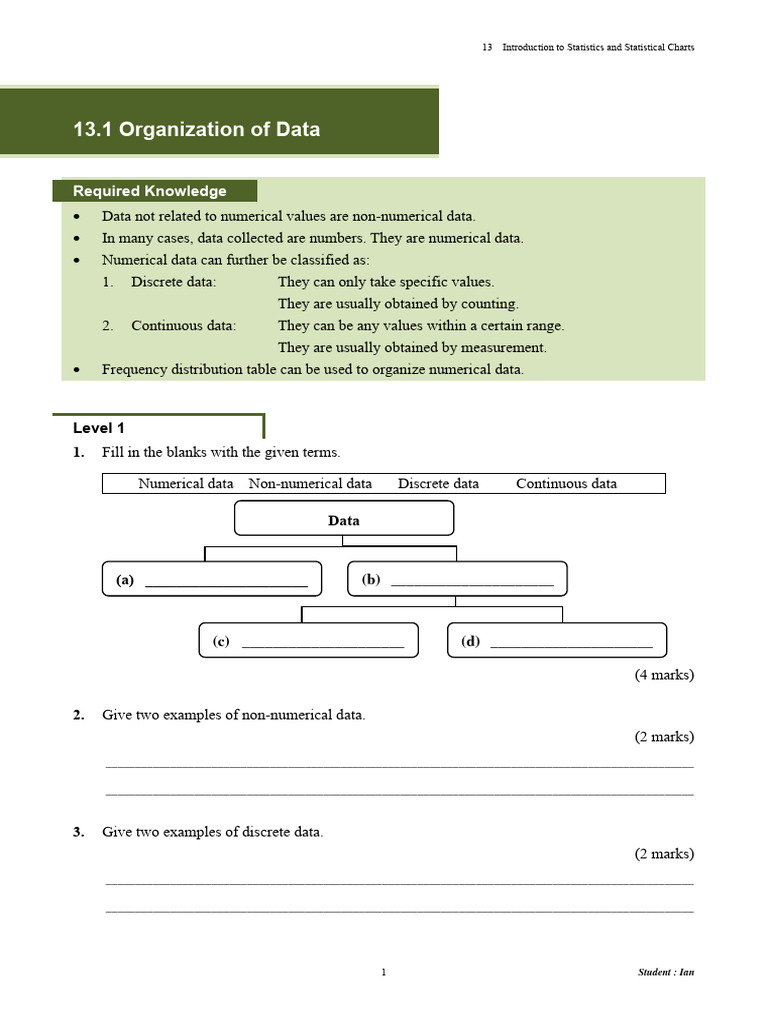 Ian 13.1 Organisation of Data | PDF | Statistics | Data
