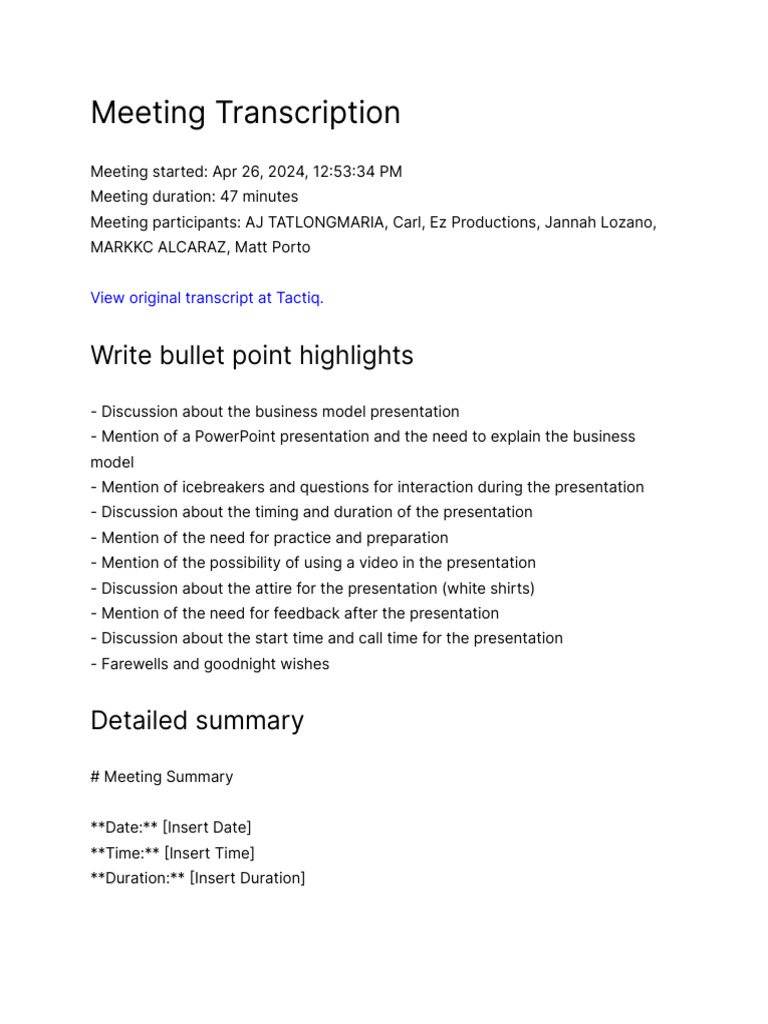 Meeting Transcription | PDF