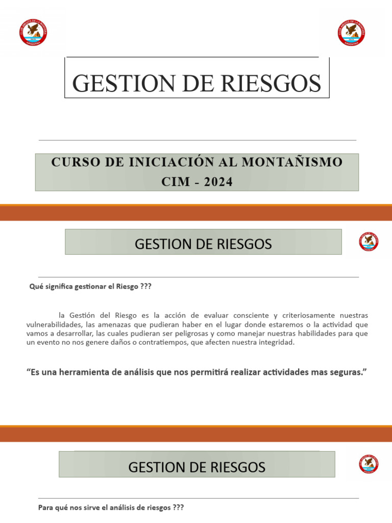 Seguridad en La Montaña - GESTION DE RIESGOS - CIM 2024 | PDF | Riesgo | Planificación