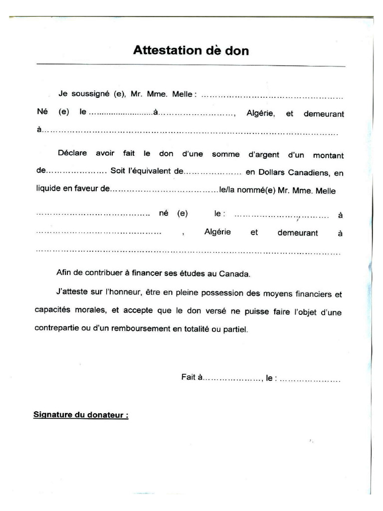 Attesttaion de Don | PDF