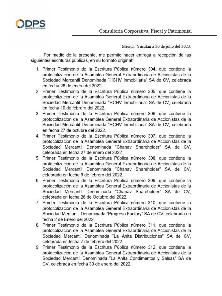 Carta de Entrega | PDF