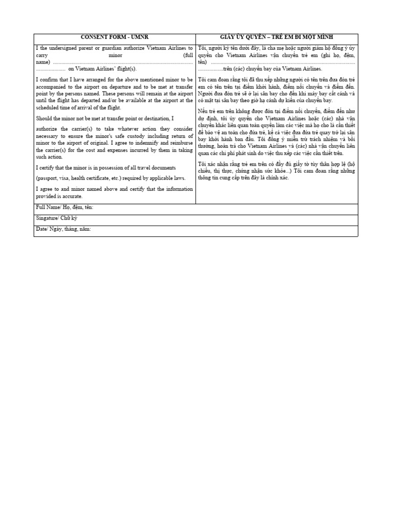 Consent Form For Unaccompanied | PDF